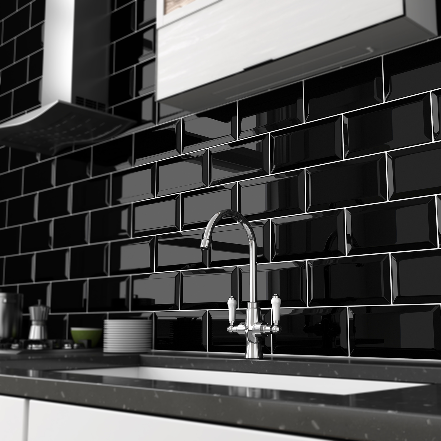 Victoria Metro Wall Tiles - Black - 20 x 10cm