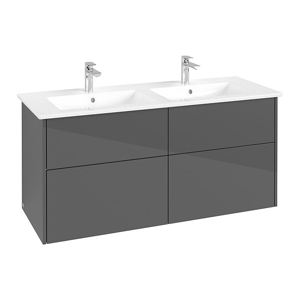 Villeroy and Boch Finero Glossy Grey 1300mm Wall Hung 4-Drawer Double ...