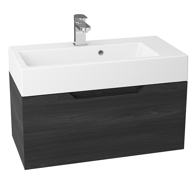 Vision 700 x 355mm Black Wood Wall Mounted Sink Vanity Unit | Victorian ...