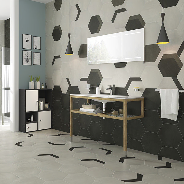 Vista Hexagon Dark Grey Wall Tiles - (Pack of 13) - 33 x 38cm