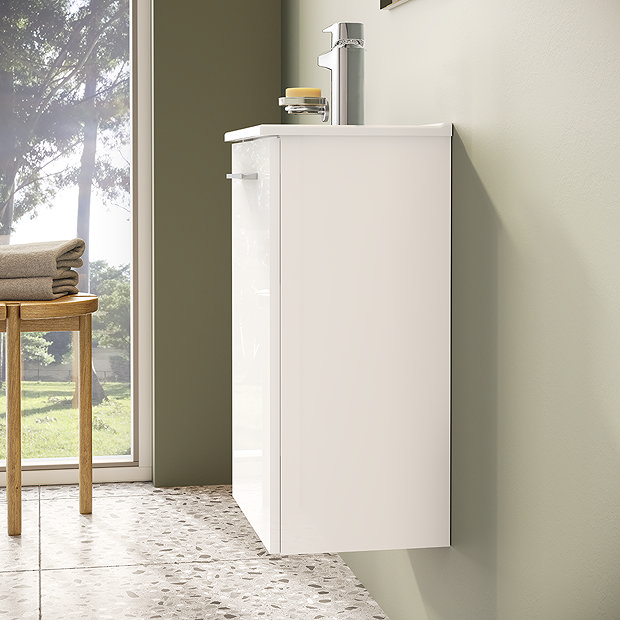 VitrA Evi Gloss White 400mm Compact Wall Hung 1-Door Vanity Unit