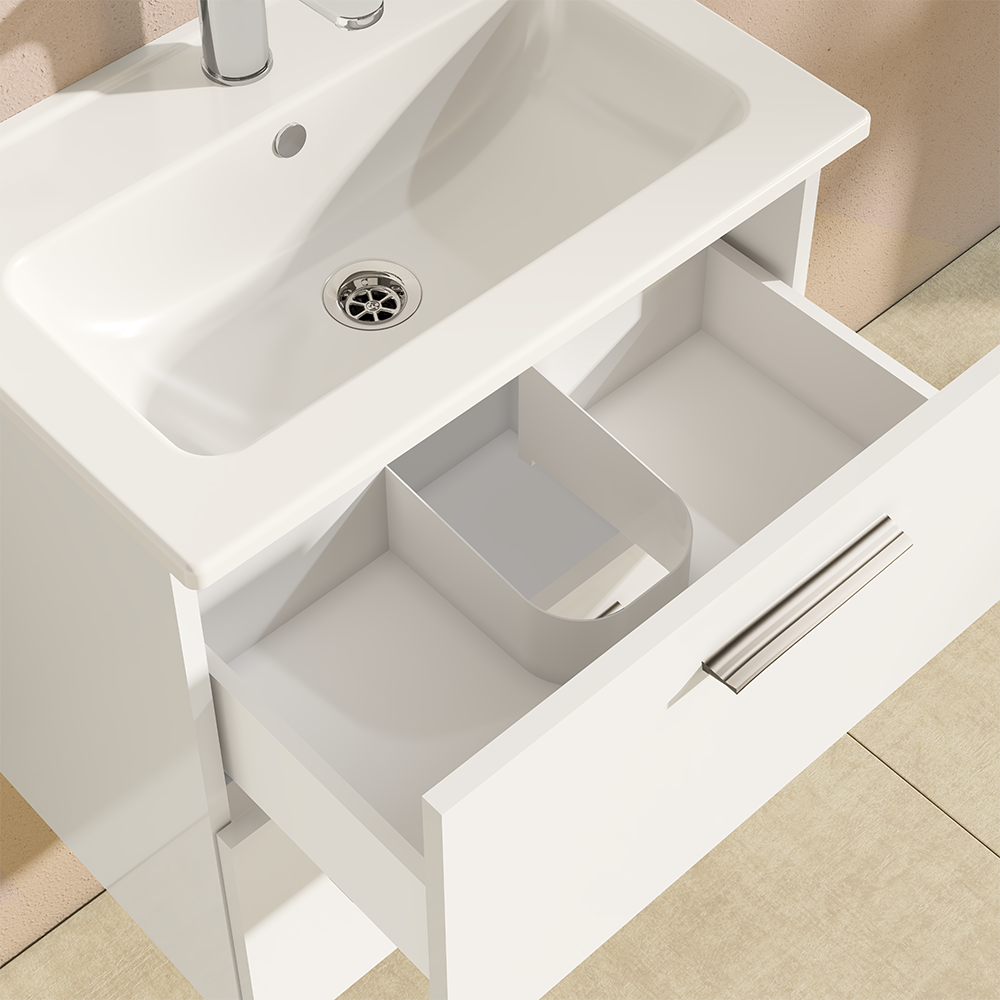 VitrA Evi Gloss White 600mm Wall Hung 2-Drawer Vanity Unit