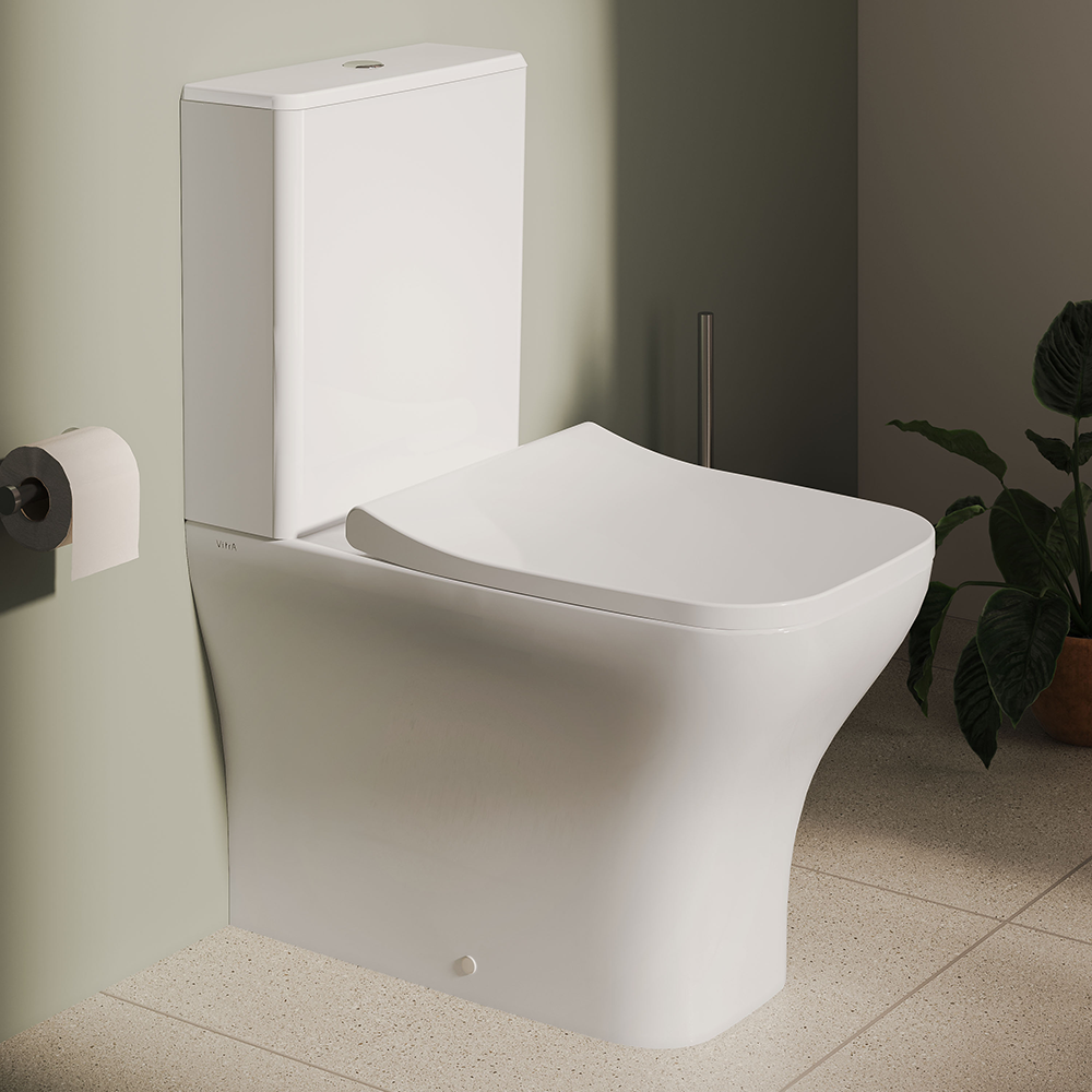 VitrA Evi Square Rimless Close Coupled Toilet - Back-to-Wall with Soft ...