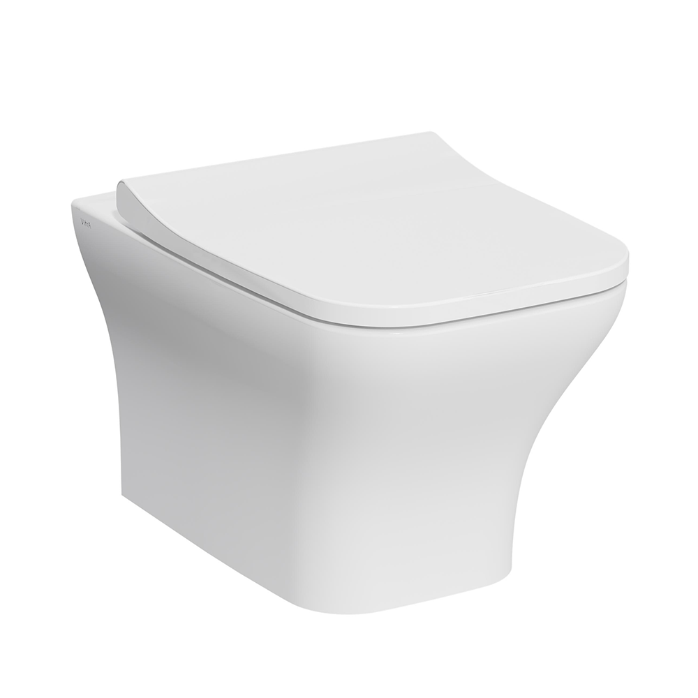 VitrA Evi Square Wall Hung Rimless Toilet with Soft-Close Seat