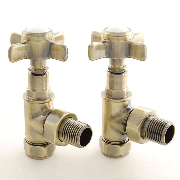 Westminster Crosshead Radiator Valves (pair) - Angled - Antique Brass