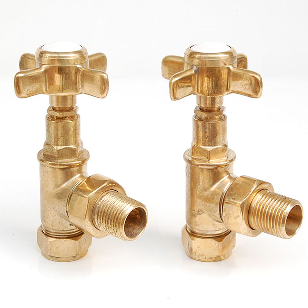 Westminster Crosshead Radiator Valves (pair) - Angled - Un-Lacquered Brass